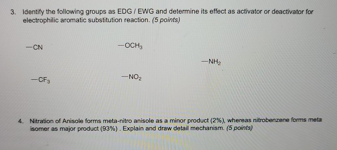 Solved 3. Identify the following groups as EDG/EWG and | Chegg.com