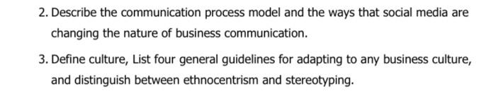 Solved 2. Describe the communication process model and the | Chegg.com