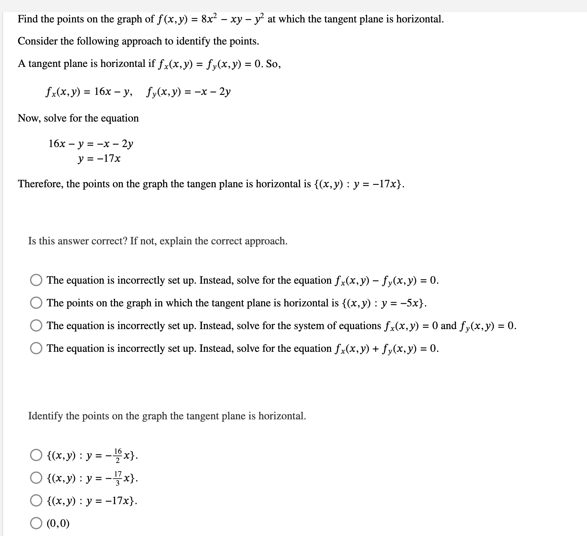 Solved Find the points on the graph of f(x,y)=8x2-xy-y2 ﻿at | Chegg.com