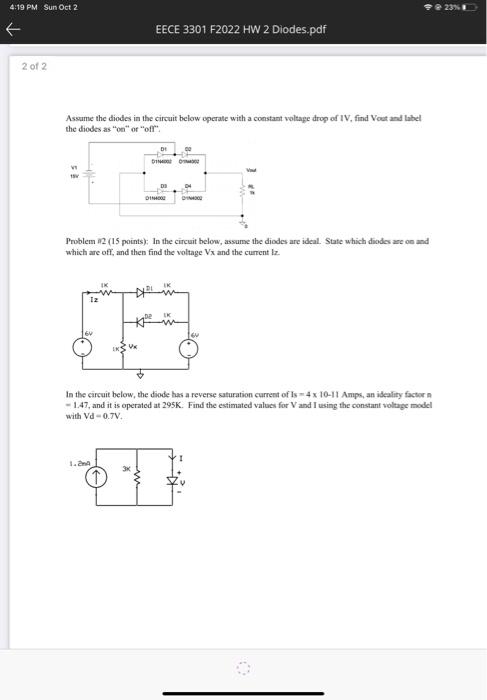 Solved Assume the diodes in the circuit below operate with a | Chegg.com