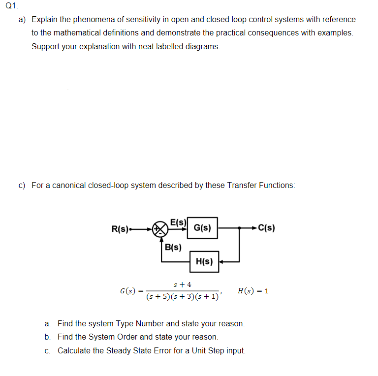 Solved Q1.a) ﻿Explain the phenomena of sensitivity in open | Chegg.com