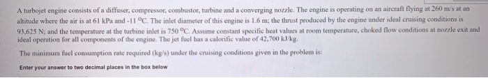 Solved A turbojet engine consists of a diffuser, compressor, | Chegg.com