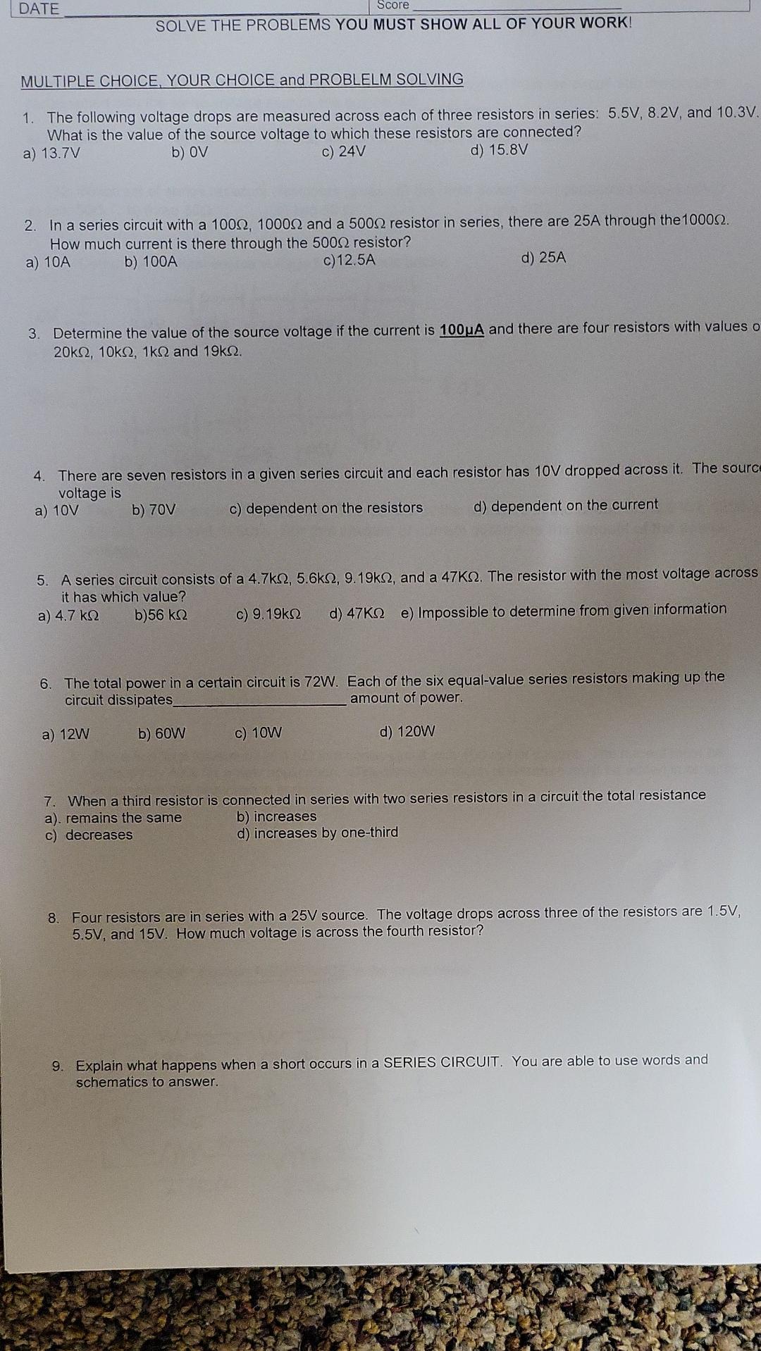 Solved Date Solve The Problems You Must Show All Of Your 7242