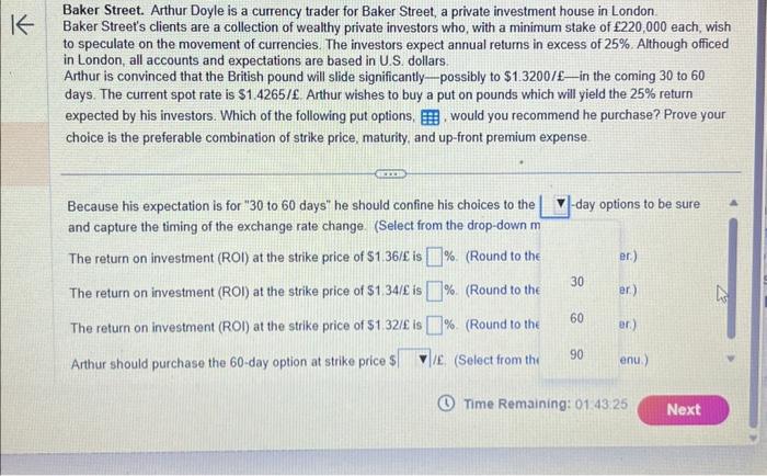 Solved Baker Street. Arthur Doyle is a currency trader for | Chegg.com