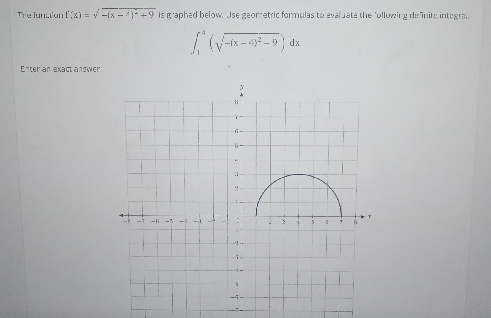 Solved The function f(x)=−(x−4)2+9 is graphed below. Use | Chegg.com