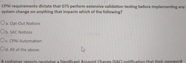 Solved CPNI requirements dictate that GTS perform extensive | Chegg.com