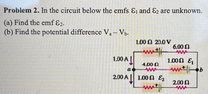 Solved Problem 2. In the circuit below the emfs E1 and E2 | Chegg.com