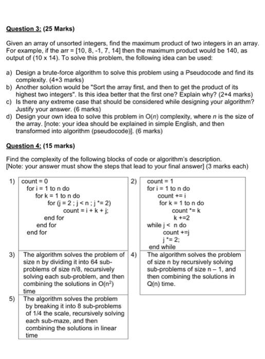 Solved Question 3: (25 Marks) Given an array of unsorted | Chegg.com