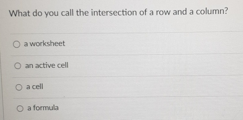 Solved What do you call the intersection of a row and a | Chegg.com