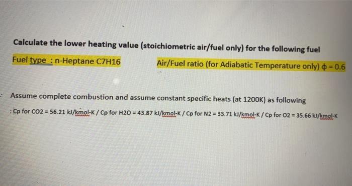 Solved Calculate the lower heating value (stoichiometric | Chegg.com