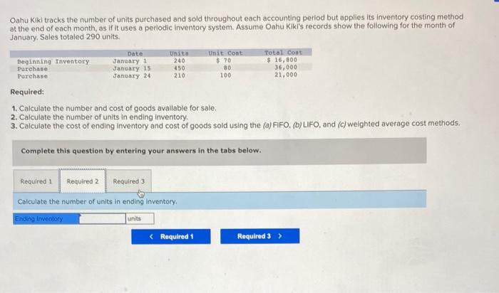 Solved Oahu Kikl tracks the number of units purchased and | Chegg.com