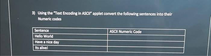Solved 3) Using the "Text Encoding in ASCIV" applet convert | Chegg.com