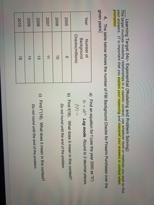 Solved ___ Learning Target 04c- Exponential (Modeling | Chegg.com