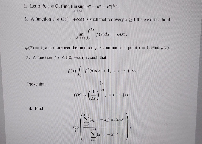 Solved Let a,b,cinC. Find limsupn→∞|an+bn+cn|1n.A function | Chegg.com