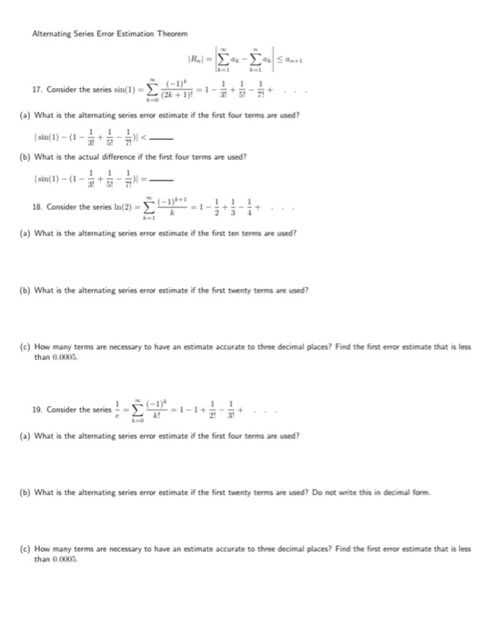 Solved Alternating Series Error Estimation Theorem A What 9179