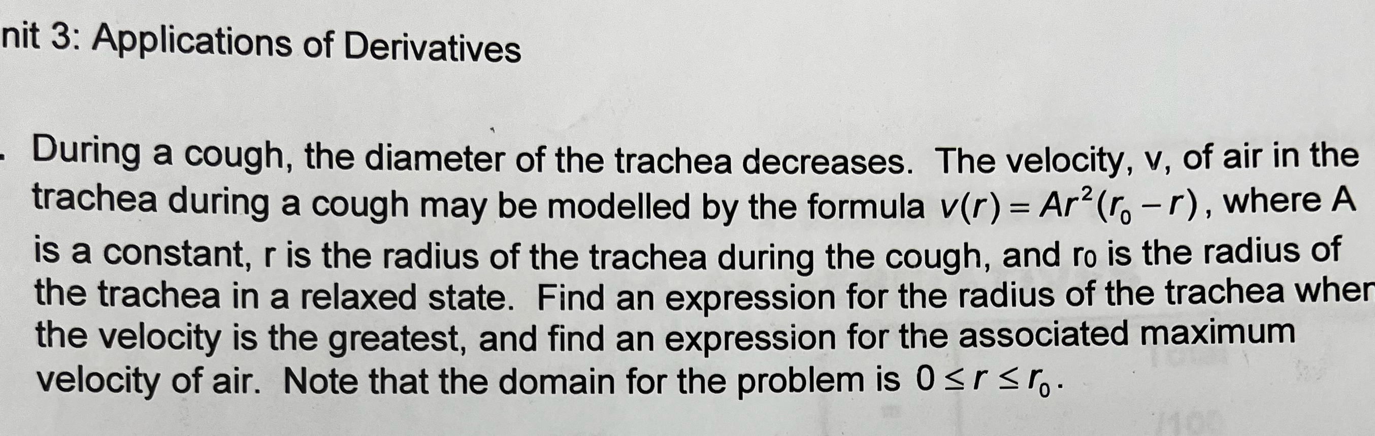 Solved During a cough, the diameter of the trachea | Chegg.com
