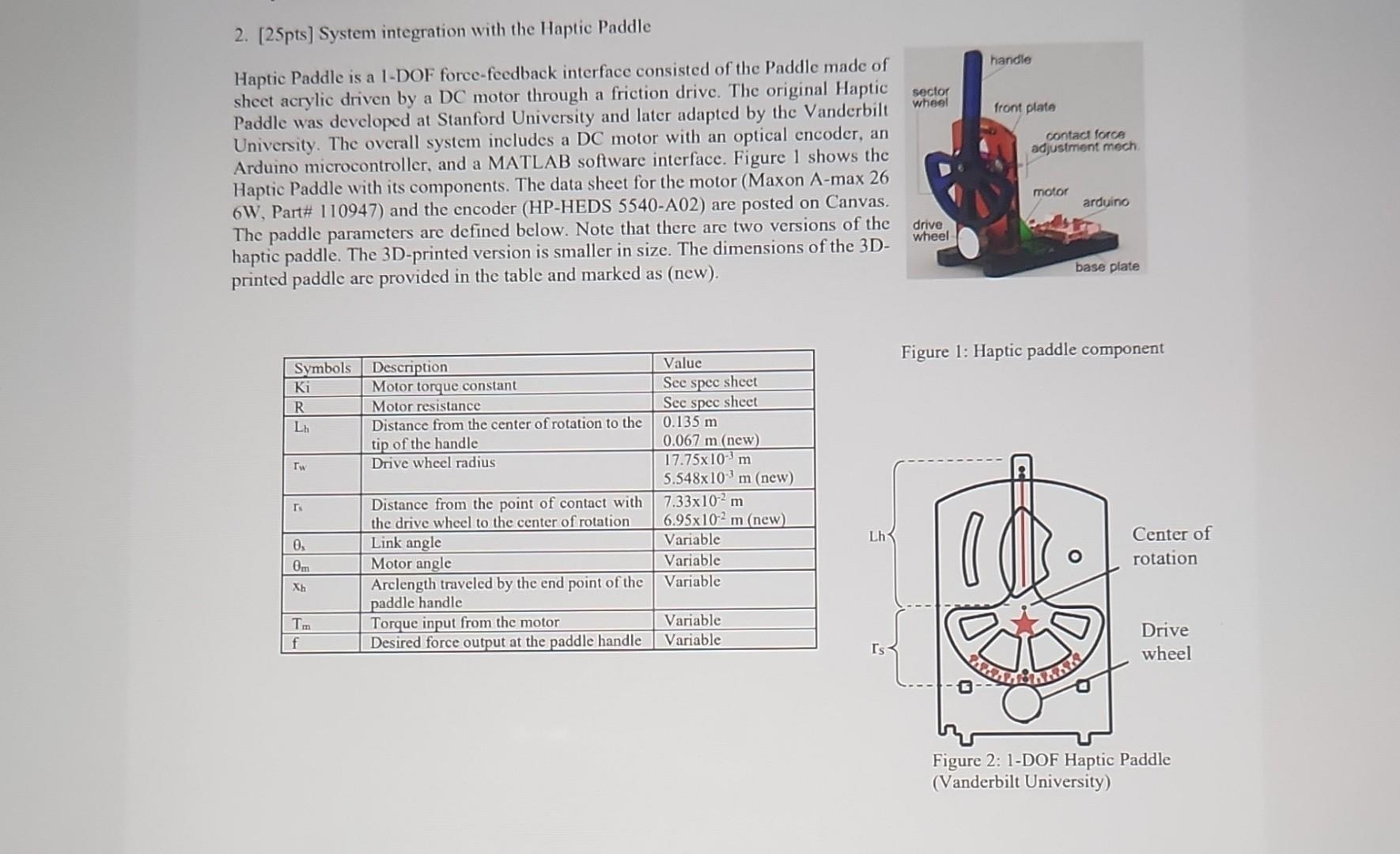 Solved 2. [25pts] System integration with the Haptic Paddle | Chegg.com