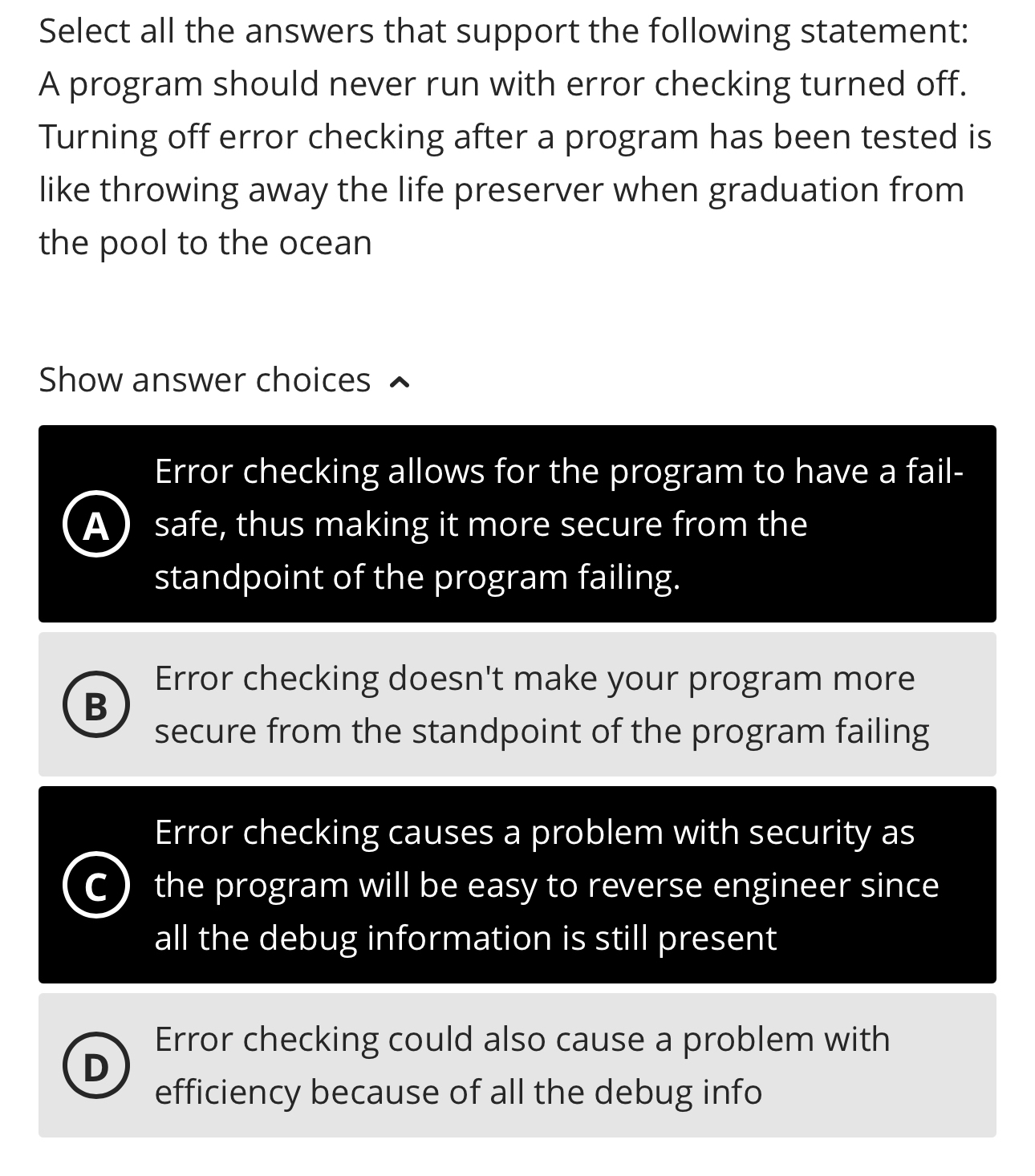 Solved Select all the answers that support the following | Chegg.com