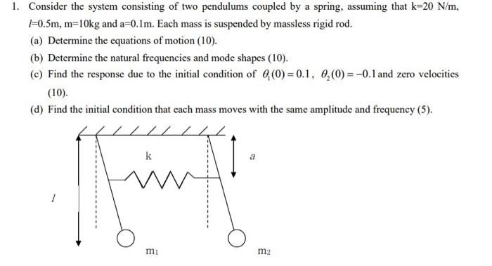 Solved 1. Consider the system consisting of two pendulums | Chegg.com