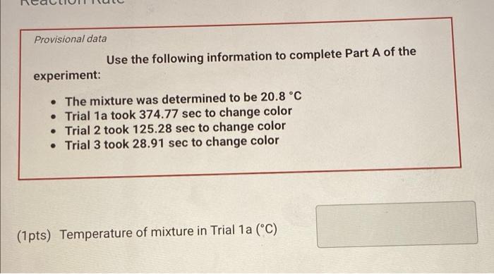 Solved Part A. Concentration of H2O2 and Time for color | Chegg.com