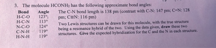 Solved 3. The molecule HCONH2 has the following approximate | Chegg.com