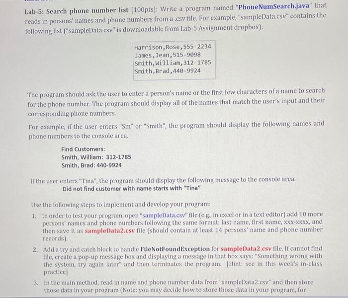 Solved Lab-5: Search phone number list [ 100pts ]: Write a | Chegg.com