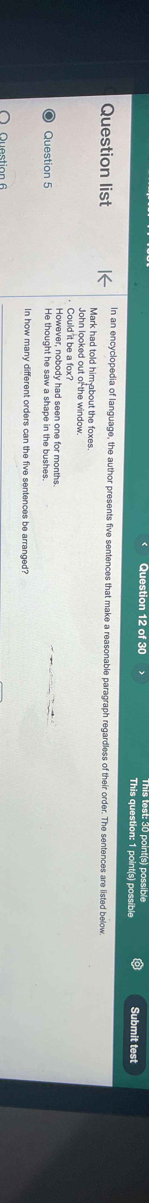 Solved Question 12 of 30This test: 30 point(s) | Chegg.com Solved Question 12 of 30This test: 30 point(s) | Chegg.com