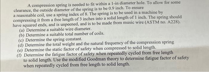 Solved A compression spring is needed to fit within a 1-in | Chegg.com