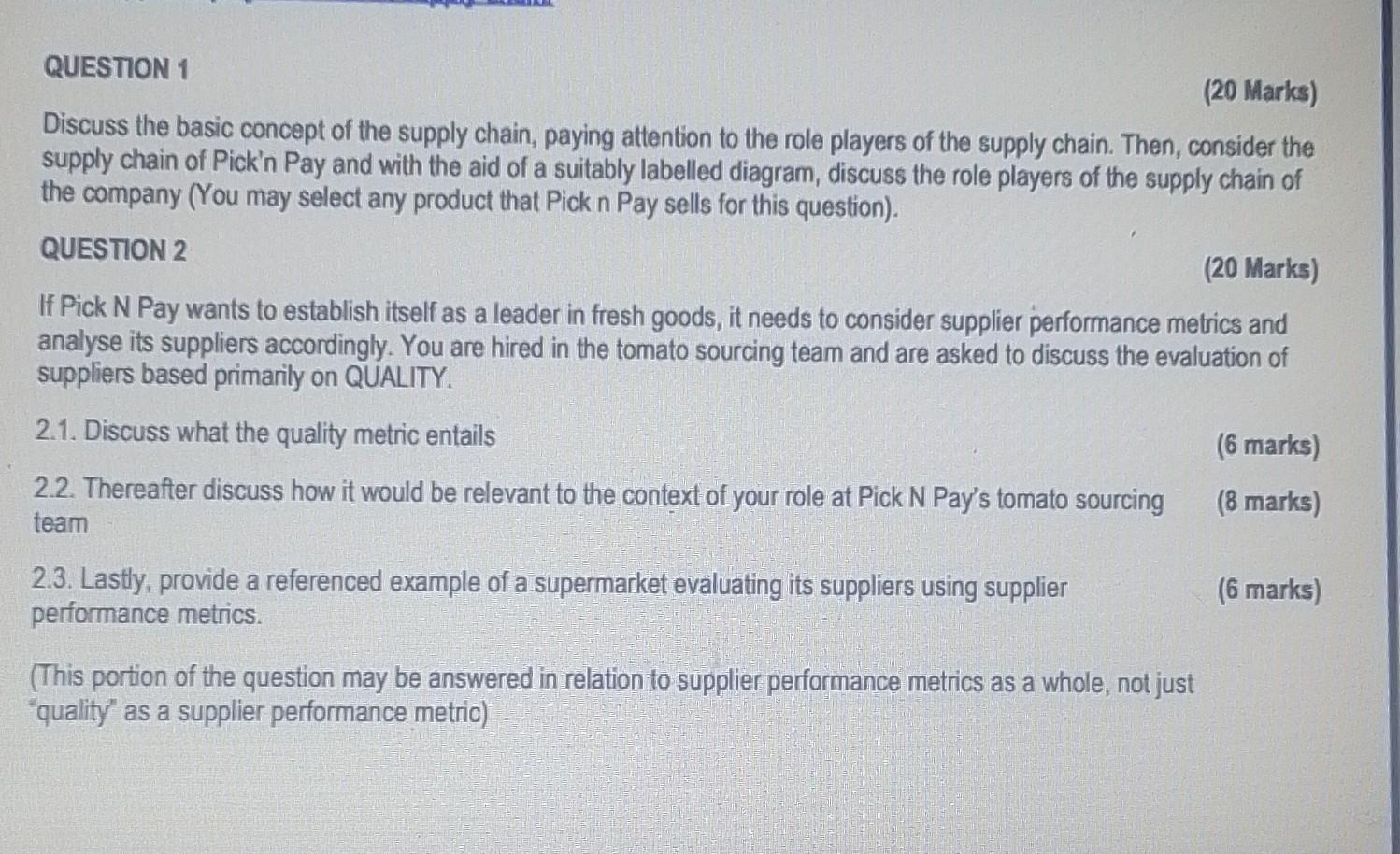 Solved (20 Marks) Discuss the basic concept of the supply | Chegg.com