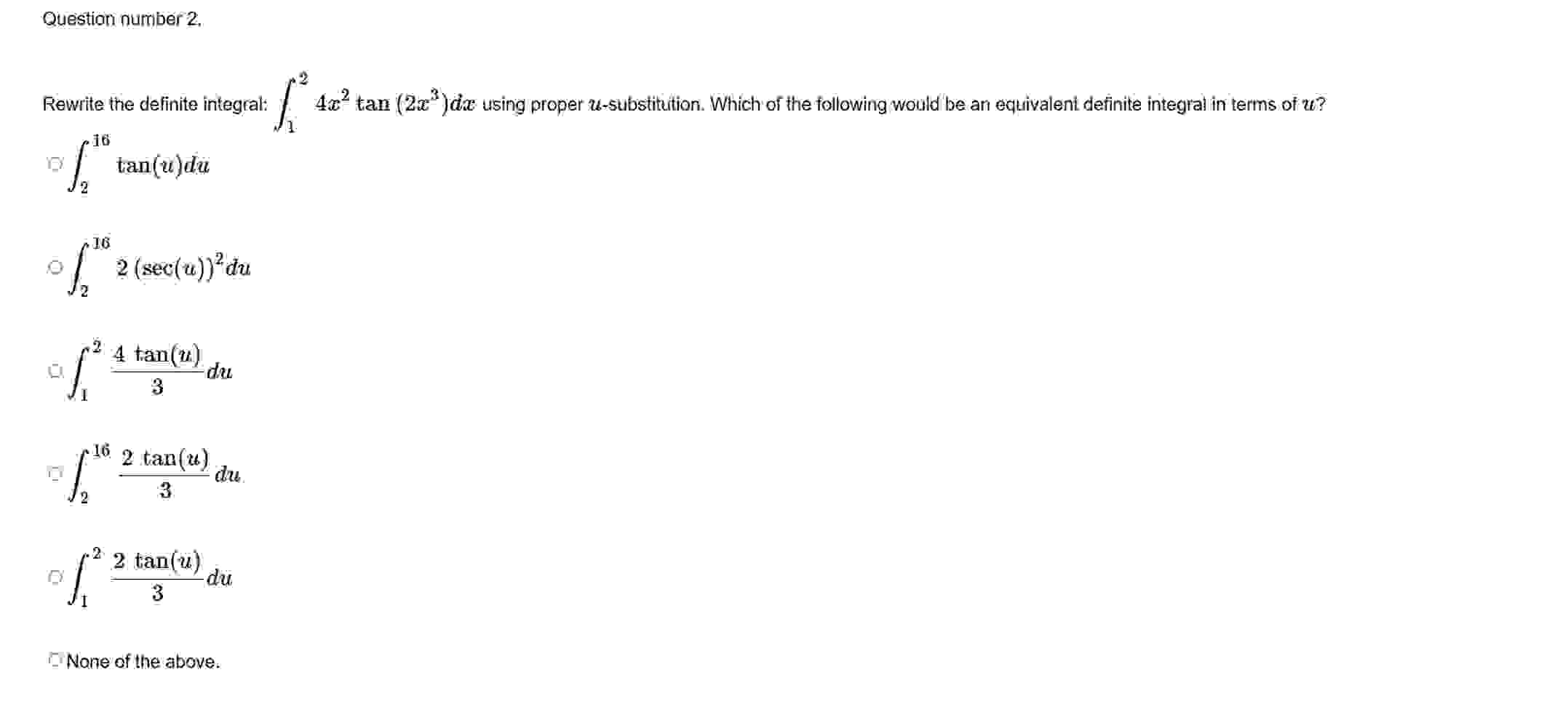Solved Question number 2.Rewrite the definite integral: | Chegg.com
