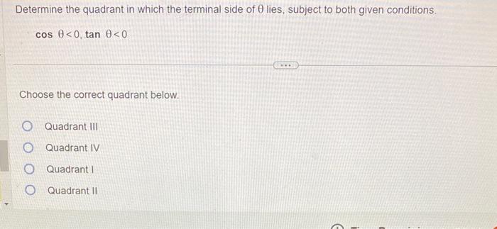 Solved Determine the quadrant in which the terminal side of | Chegg.com
