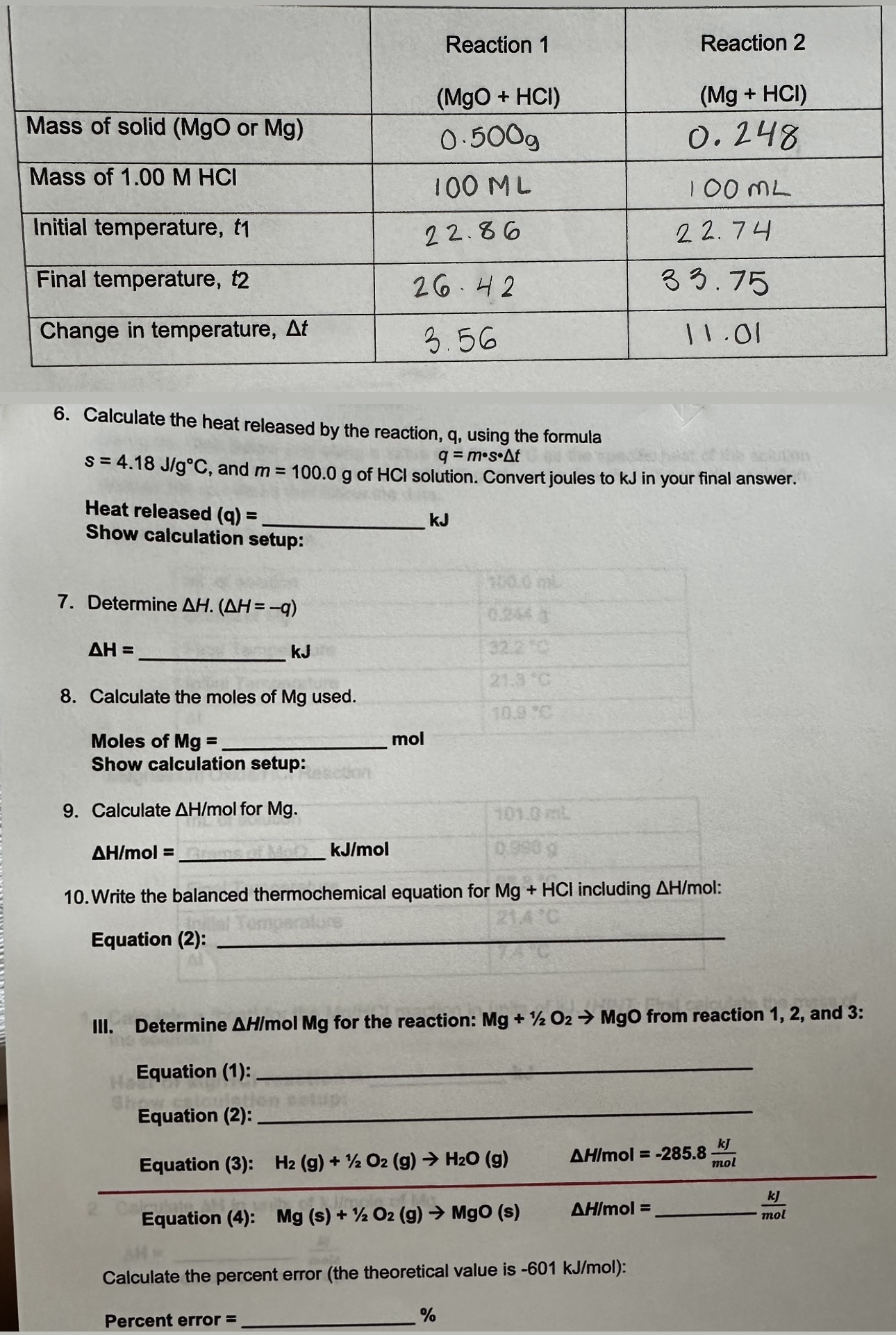 Solved \table[[,\table[[Reaction 1],[(MgO+HCl)use reaction 2 | Chegg.com