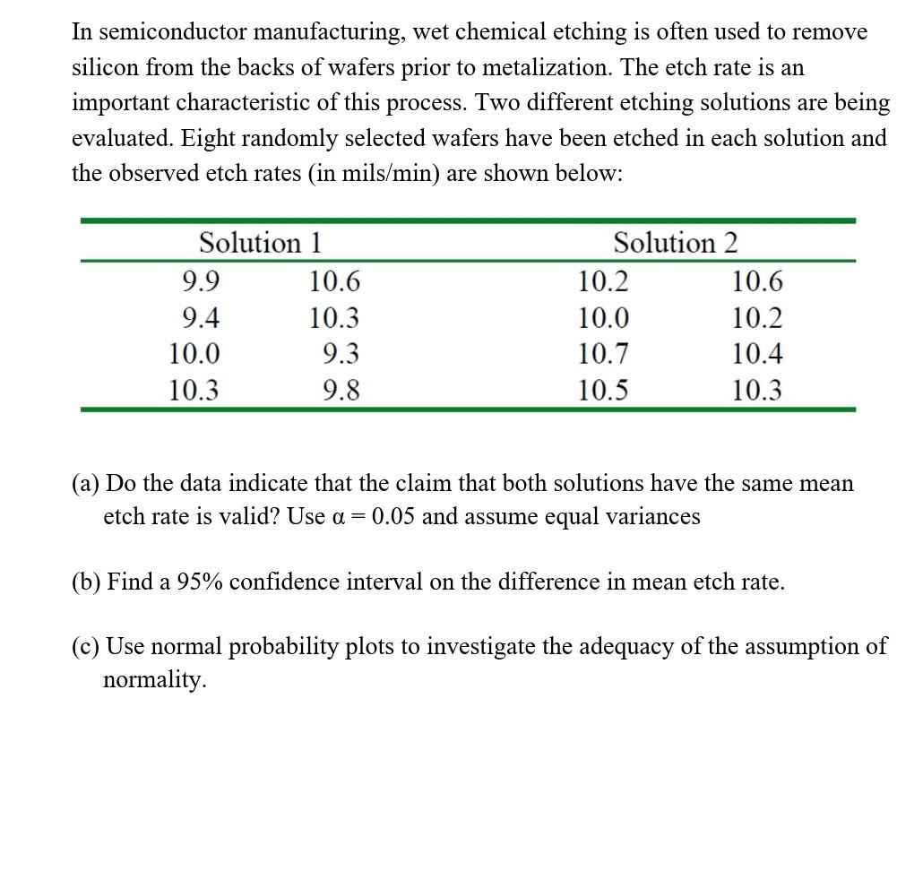 Solved In semiconductor manufacturing, wet chemical etching | Chegg.com