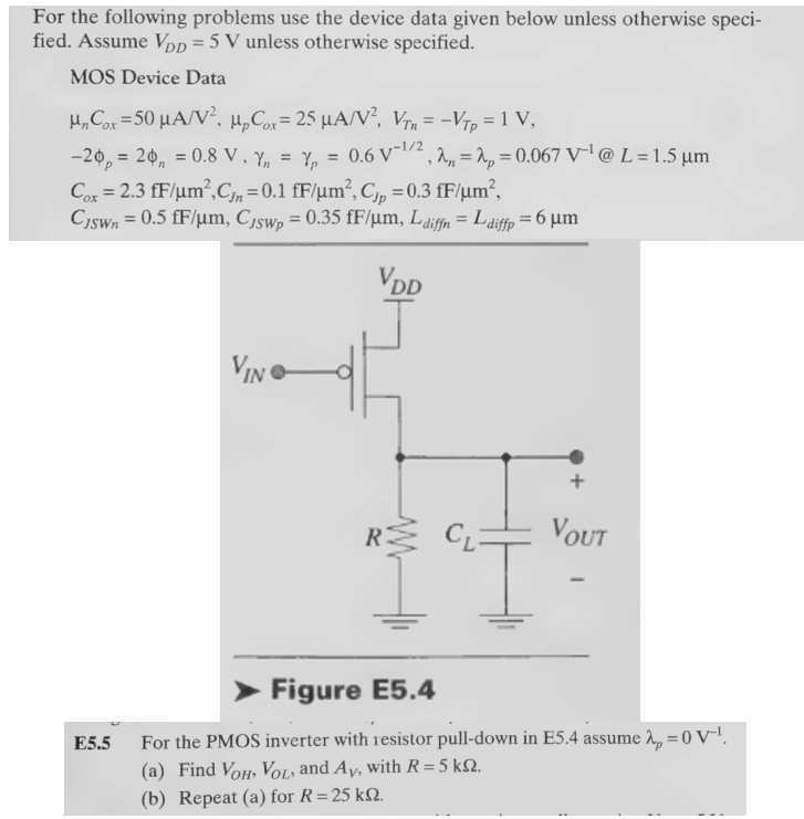 Solved E5.5 ﻿For the PMOS inverter with resistor pull-down | Chegg.com