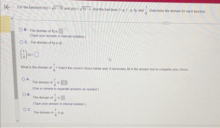 Solved Fot The Functions F X X−19 And G X 19−x Find The