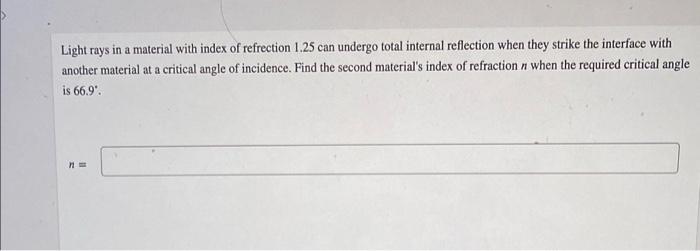 Solved Light rays in a material with index of refrection | Chegg.com