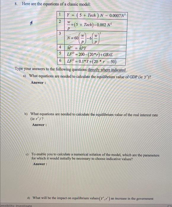 8. Here are the equations of a classic model: Type | Chegg.com
