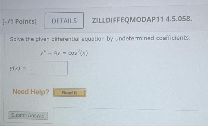 Solve the given differential equation by undetermined | Chegg.com