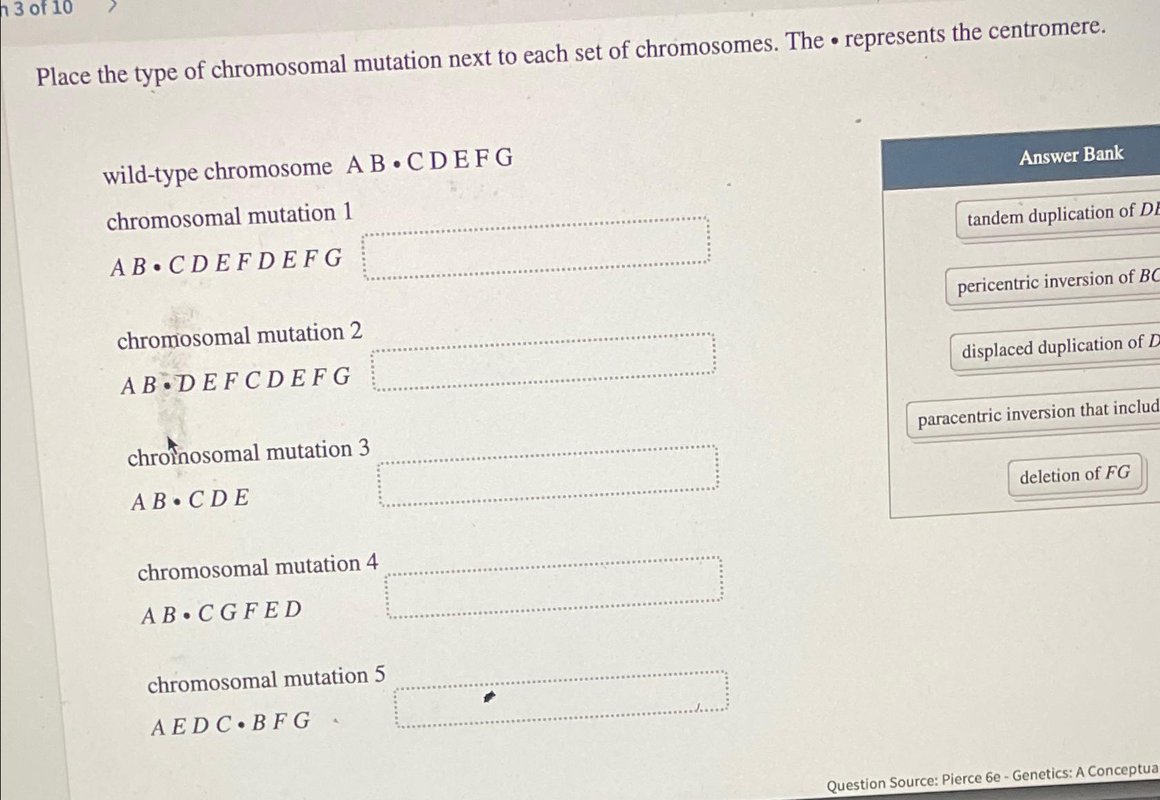 Solved Place the type of chromosomal mutation next to each | Chegg.com