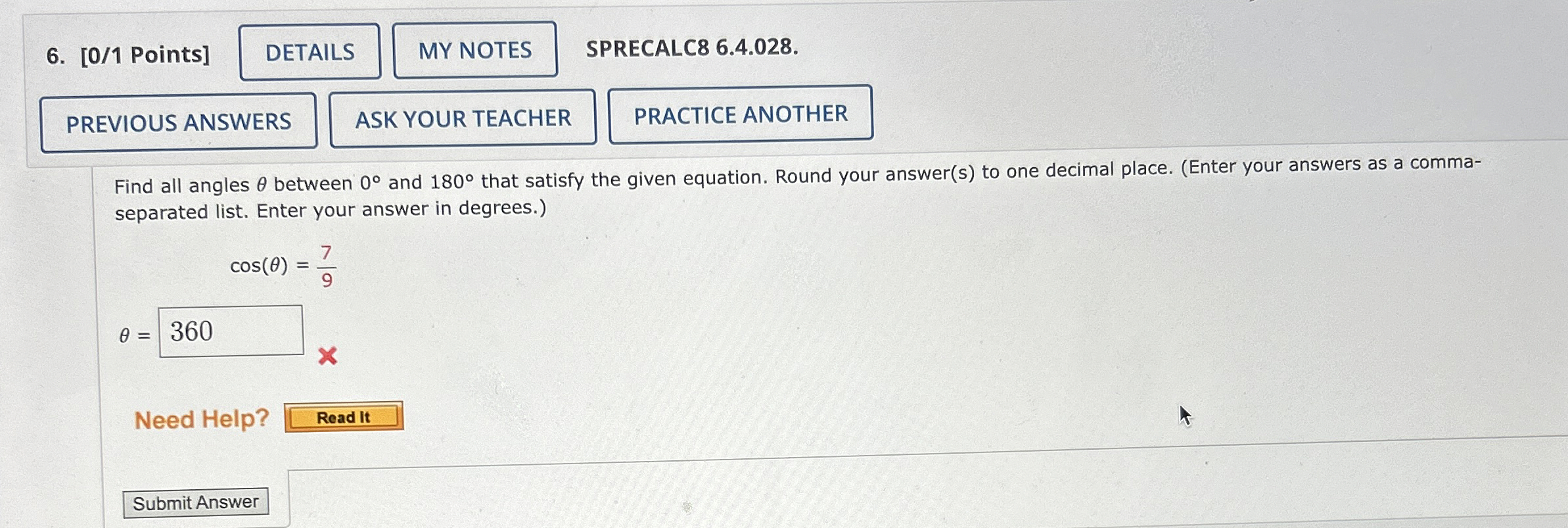 Solved Points] ﻿SPRECALC8 6.4.028. Find all angles θ | Chegg.com