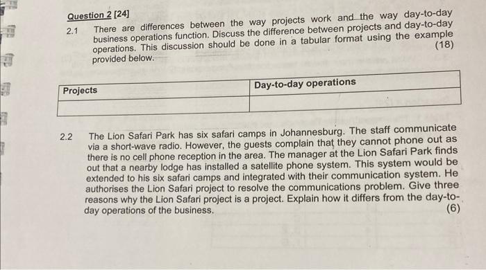 Solved 2.1 There are differences between the way projects | Chegg.com