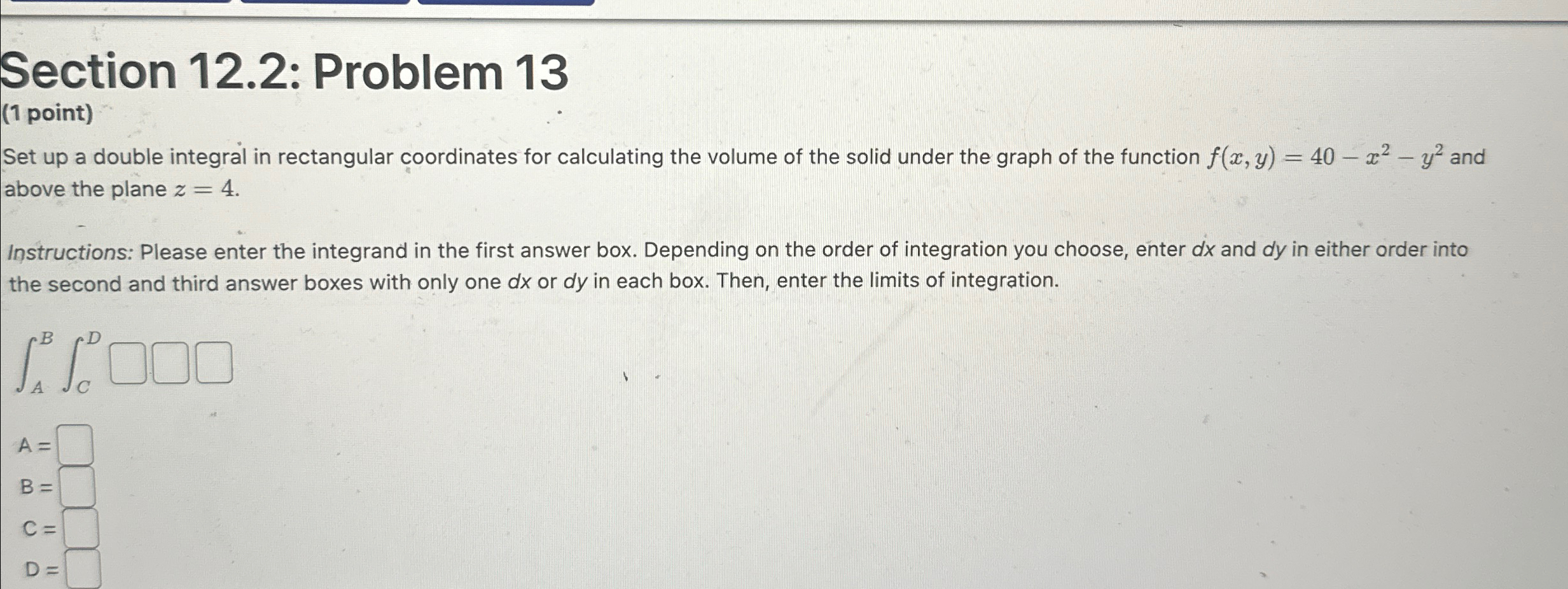 Solved Section 12.2: Problem 13(1 ﻿point)Set up a double | Chegg.com