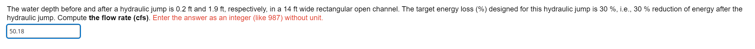 Solved hydraulic jump. Compute the flow rate (cfs). ﻿Enter | Chegg.com