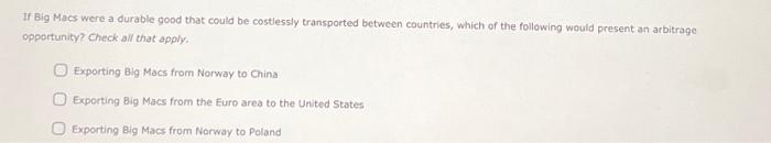 Solved Using data from The Economist's Big Mac Index for | Chegg.com