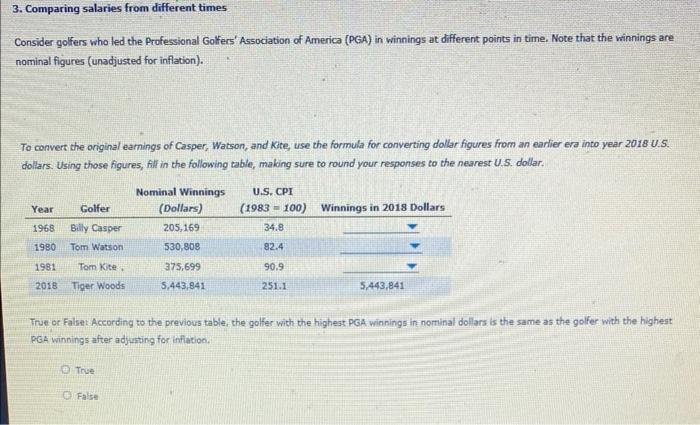 Solved 3. Comparing salaries from different times Consider | Chegg.com