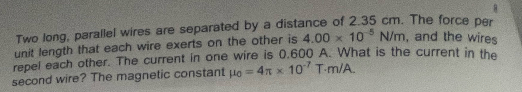 Solved Two long, parallel wires are separated by a distance | Chegg.com