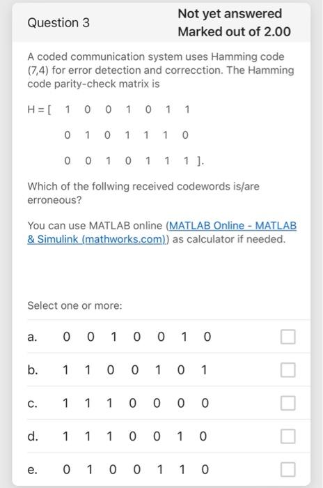 Solved Not yet answered Question 3 Marked out of 2.00 A | Chegg.com