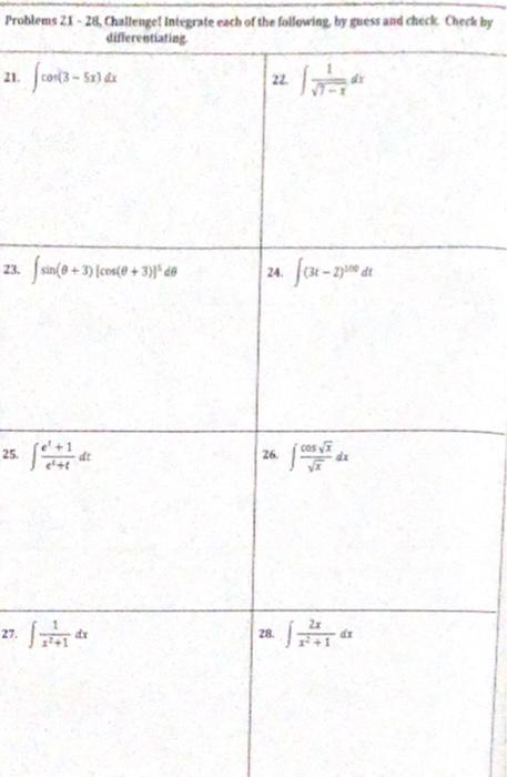 Solved Problems 21 - 28, Challenge! Integrate each of the | Chegg.com
