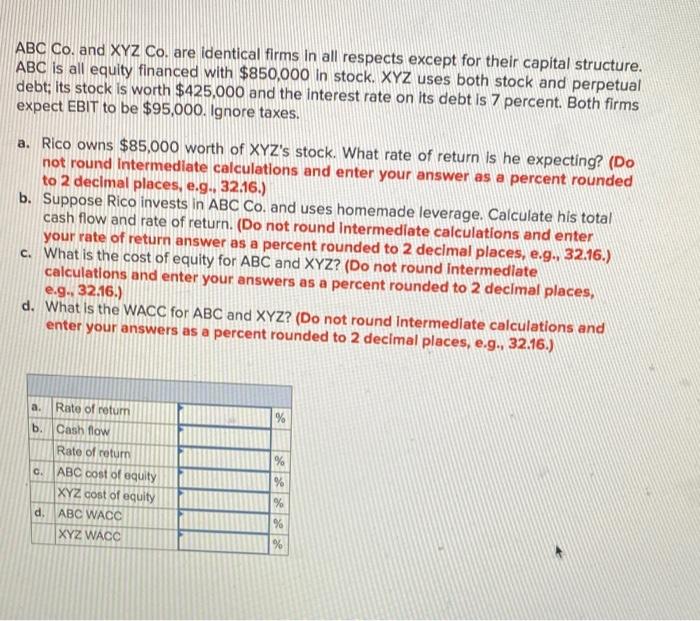 Solved ABC Co. and XYZ Co. are identical firms in all | Chegg.com