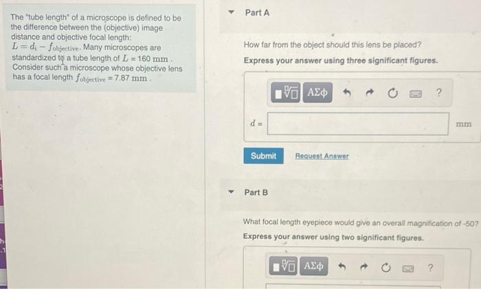 Solved Part A The "tube length of a microscope is defined to | Chegg.com
